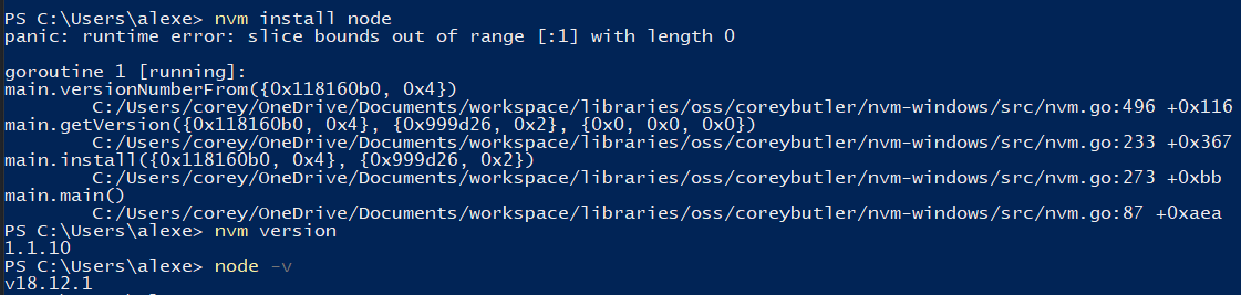 panic: runtime error: slice bounds out of range [:1] with length 0 · Issue #942 · coreybutler ...