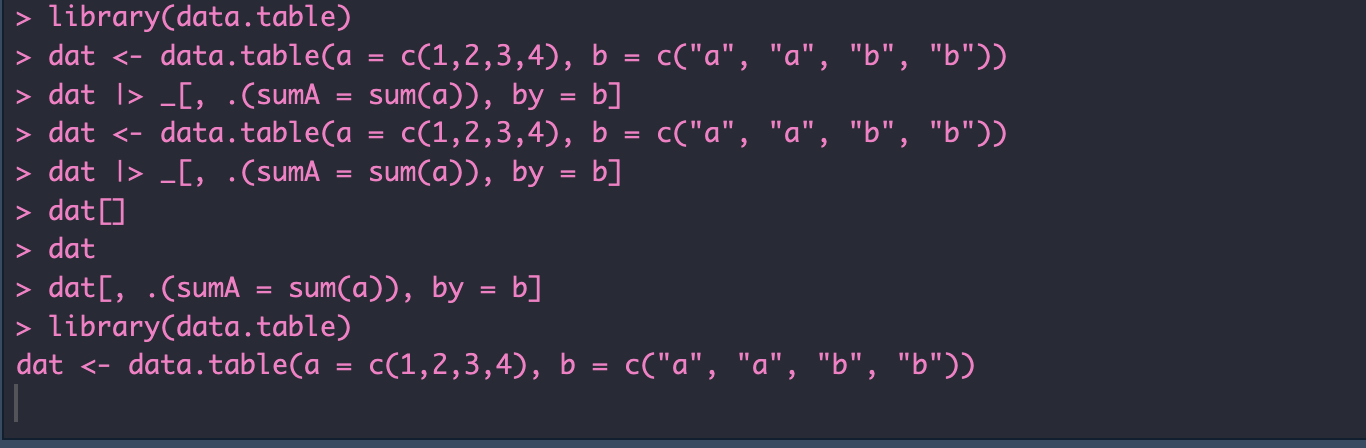 data.table results do not show and RStudio freezes after a few enters with R4.3 on Mac · Issue ...