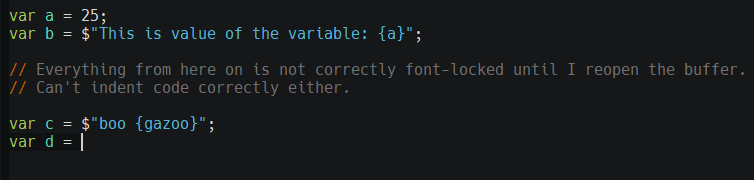 C# - font lock breaks after an interpolated string or terminating simple string · Issue #151 ...