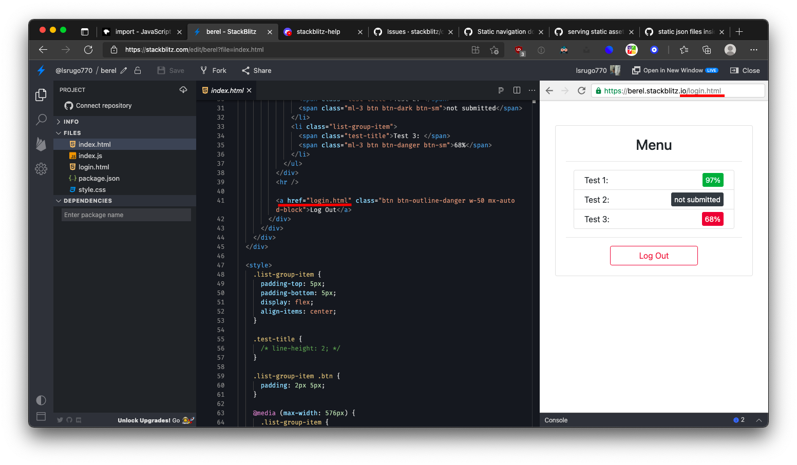 Static navigation don't work on Vanilla JS projects · Issue #977 · stackblitz/core · GitHub