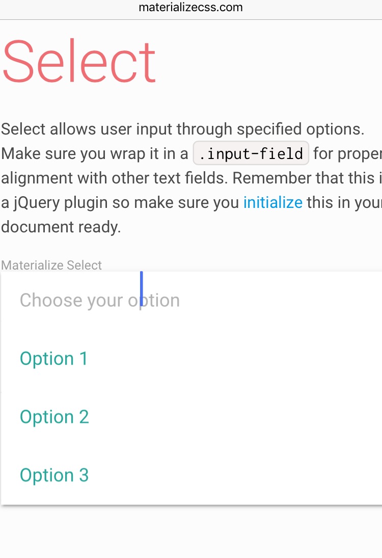 Dropdown showing cursor in iphone safari · Issue #2598 · Dogfalo/materialize · GitHub