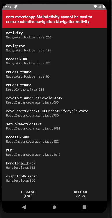 Comappmainactivity Cannot Be Cast To Comreactnativenavigationnavigationactivity · Issue