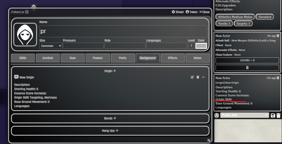 Origin essences and skills don't show up in the chat card · Issue #403 · WookieeMatt/Essence20 ...
