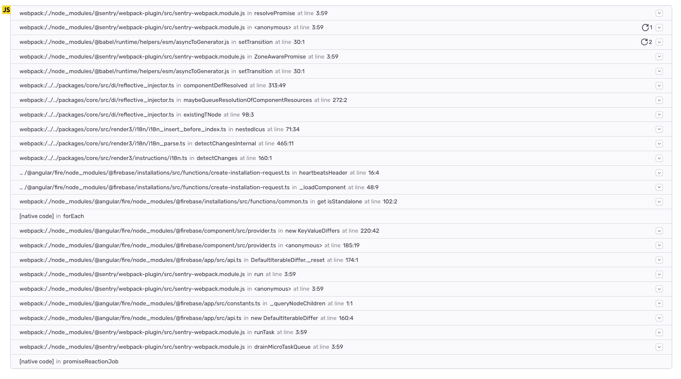 Stacktrace of capacitor-wrapped angular-ivy Sentry on WKWebView provides no references to app ...