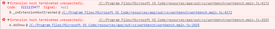Extension host terminated unexpectedly. Code: 3221225477 · Issue #846 · microsoft/vscode-python ...
