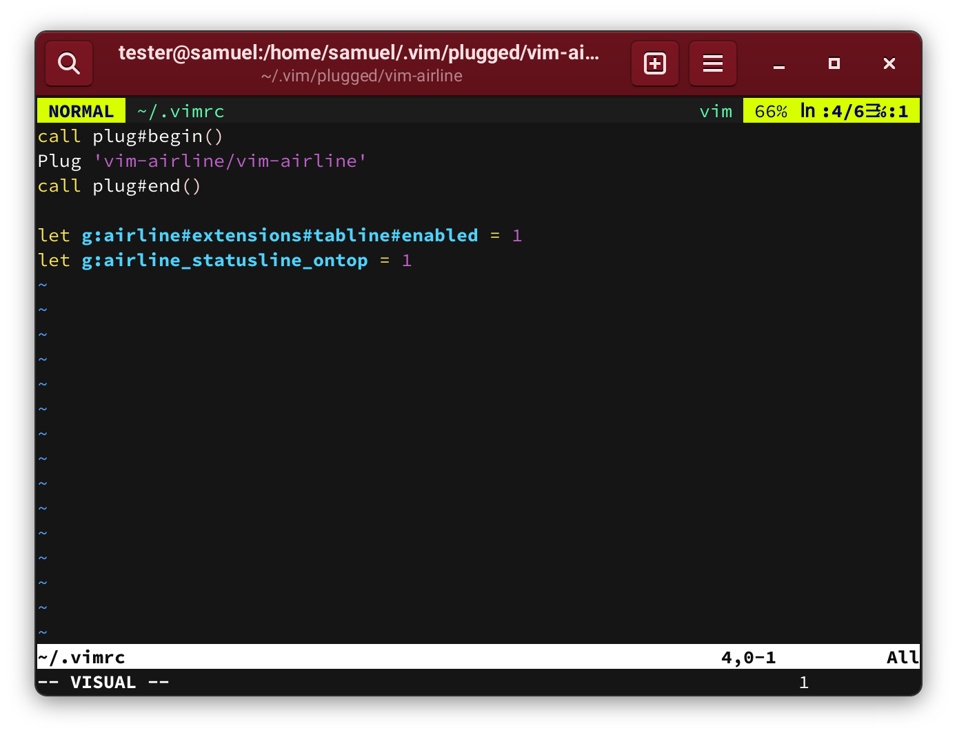 Mode Indicator Doesnt Update Correctly For Visual When Airline Is On Top · Issue 2539 · Vim