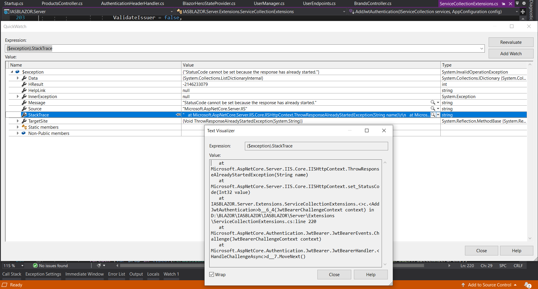 'StatusCode cannot be set because the response has already started.'??? · Issue #131 ...