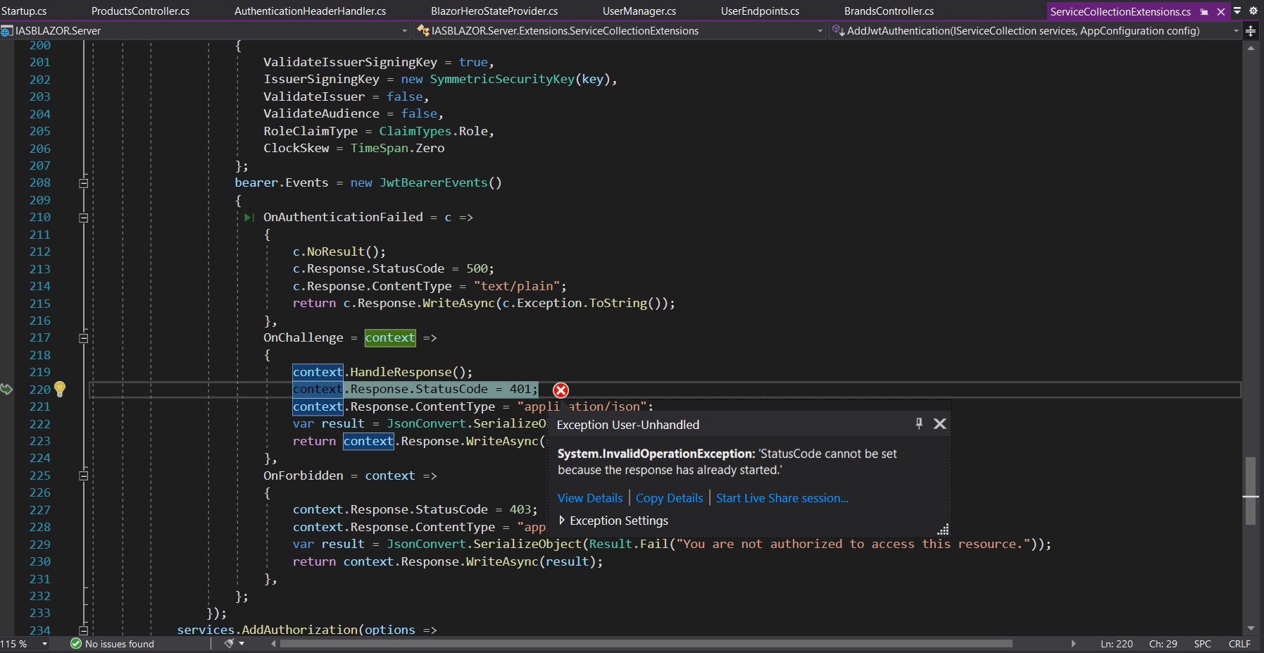 Statuscode Cannot Be Set Because The Response Has Already Started · Issue 131