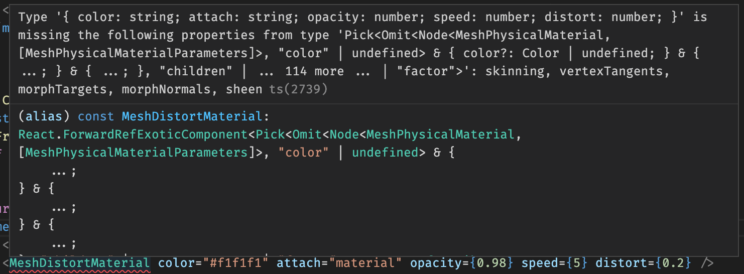 Typescript Type Error For Meshdistortmaterial · Issue 553 · Pmndrsdrei · Github