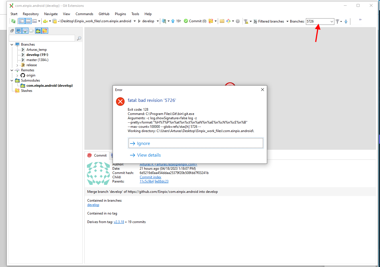 [nbug] Fatal Bad Revision 5726 · Issue 10896 · Gitextensions Gitextensions · Github