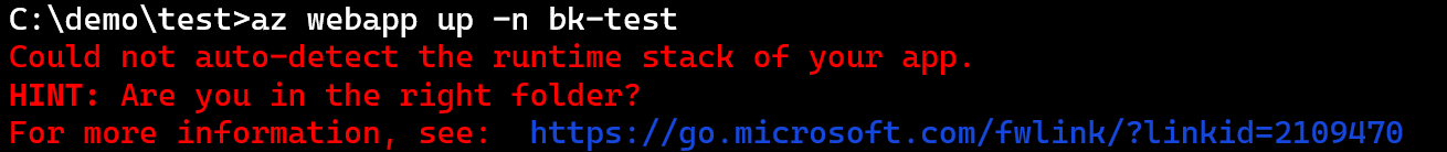 Webapp:Improve the error message for az webapp up runtime auto detection · Issue #15202 · Azure ...