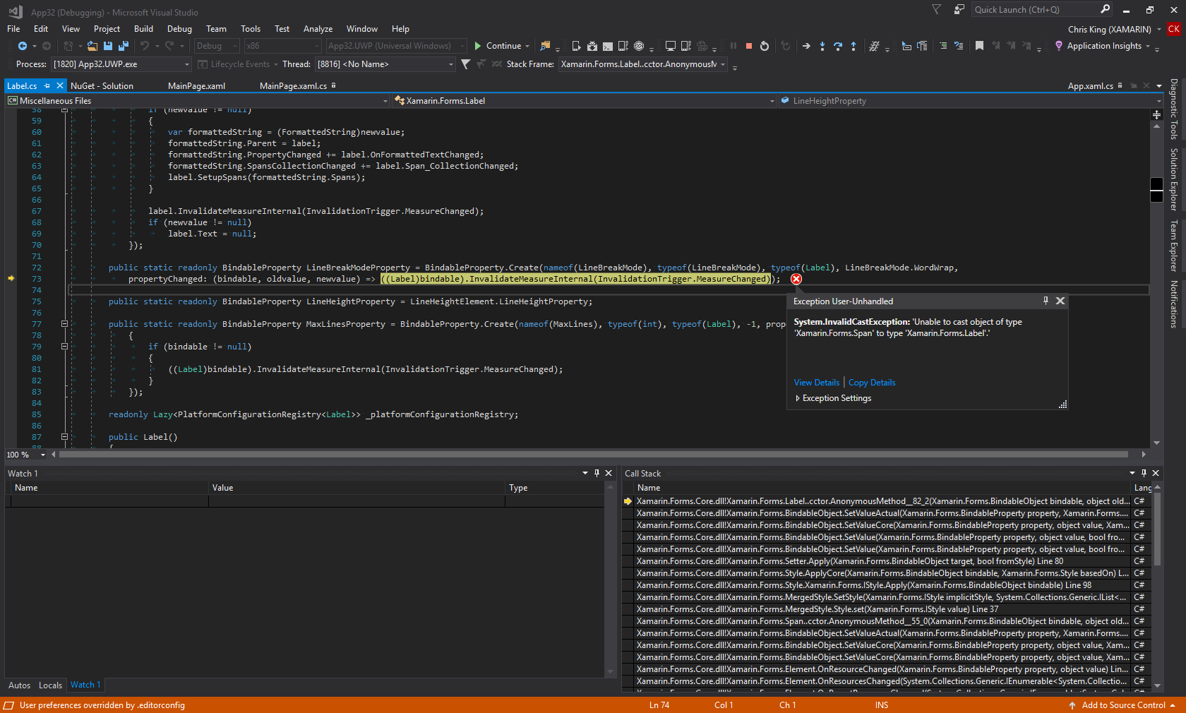 UWP: InvalidCastException on a Span with a style set via a dynamic ...