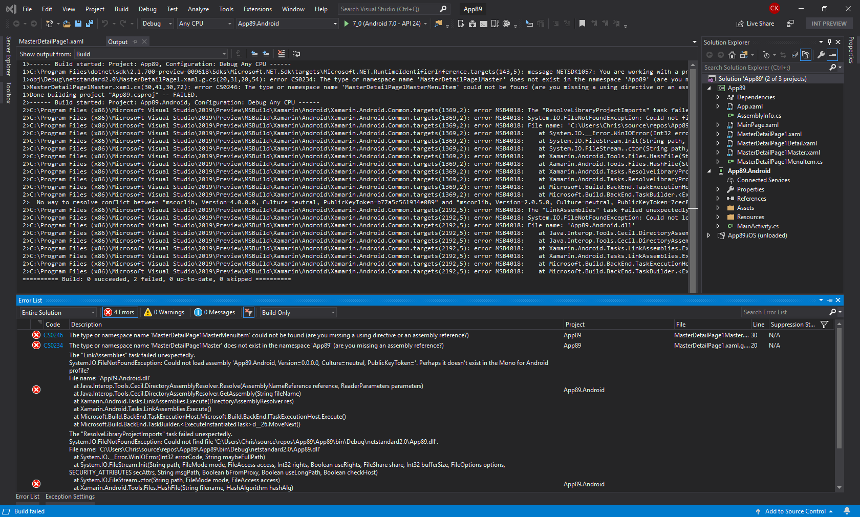 Xvs Build Fails With Master Detail Page · Issue 6104 · Xamarinxamarinforms · Github