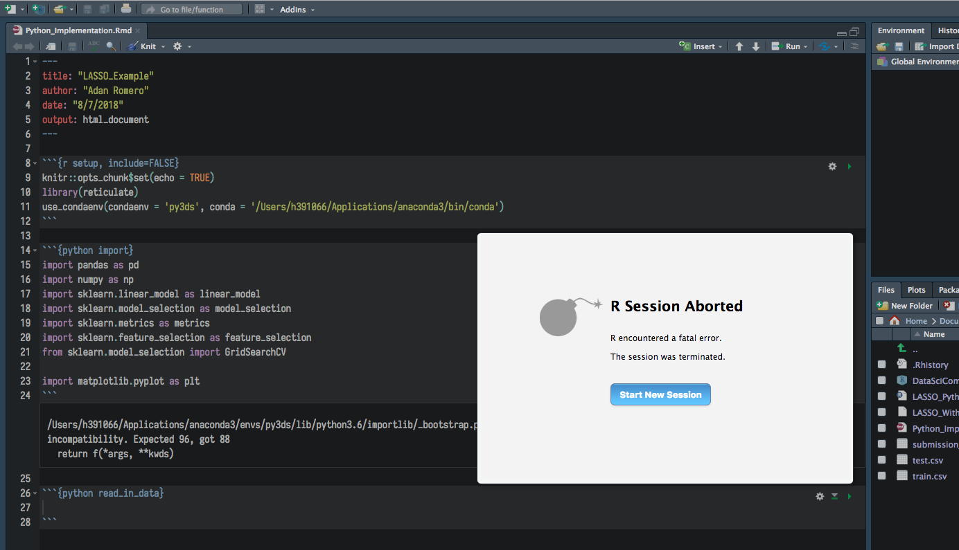 Rstudio 1.2 crashes when python code is rerunned · Issue #214 · rstudio/reticulate · GitHub