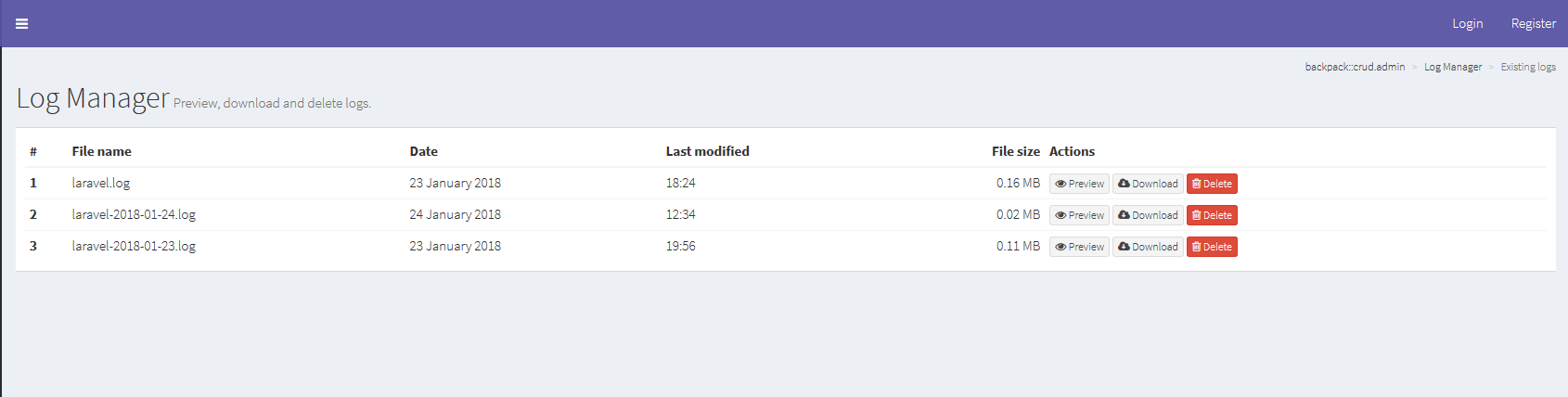 Better file preview page · Issue #1 · Laravel-Backpack/LogManager · GitHub