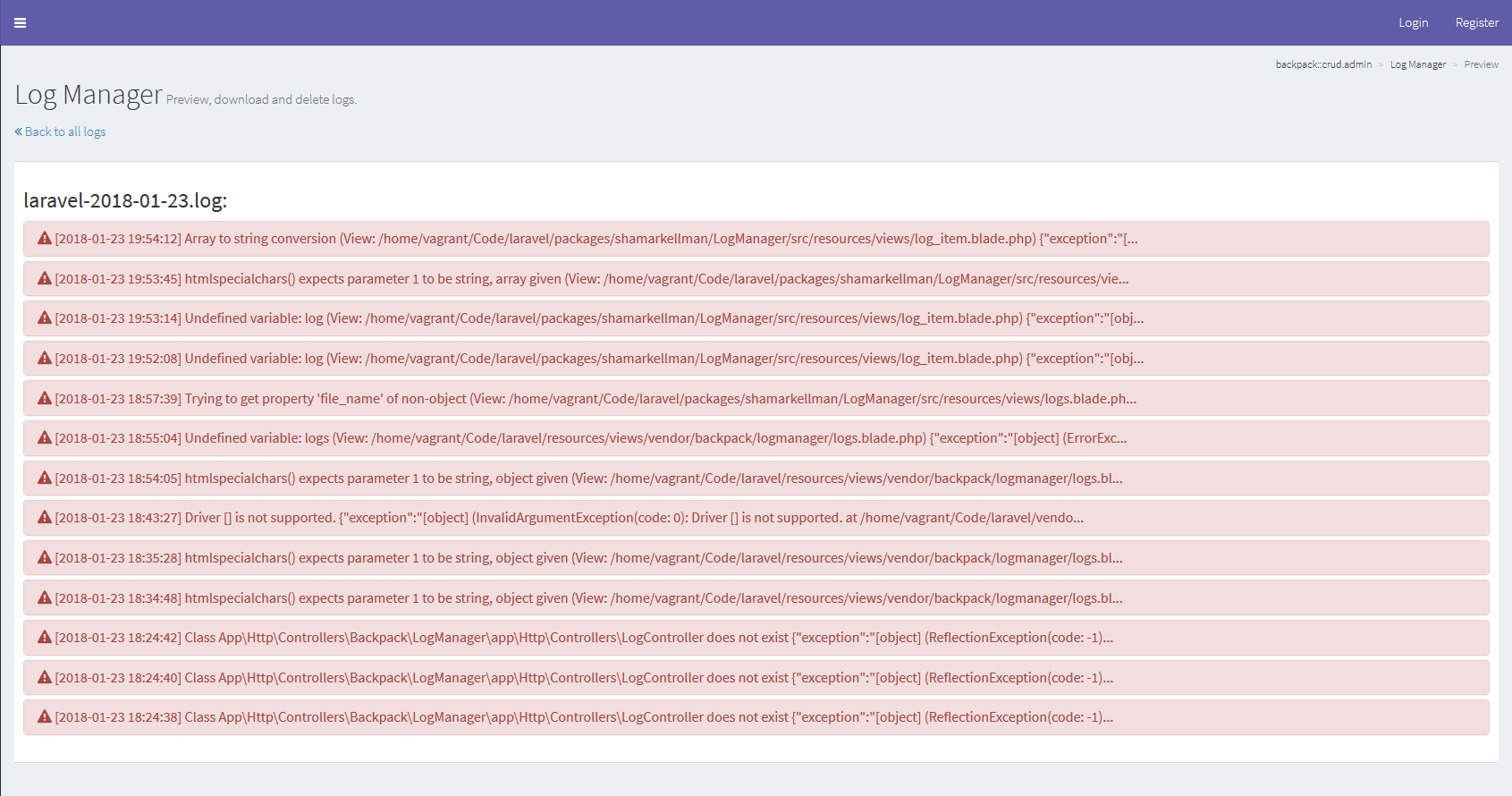 Better file preview page · Issue #1 · Laravel-Backpack/LogManager · GitHub