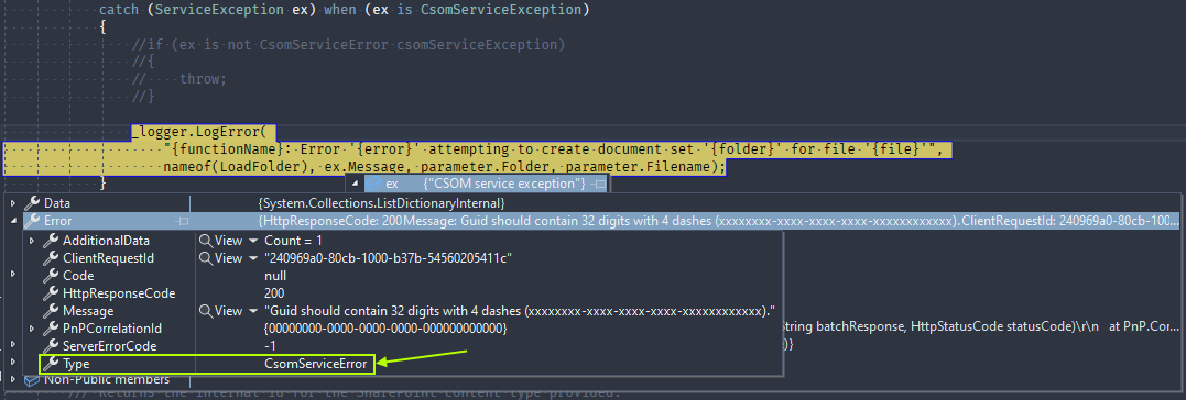 How To Retrieve Csomserviceerror From Csomserviceexception · Pnp Pnpcore · Discussion 976 · Github 