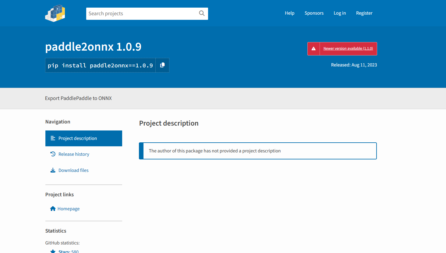 python 版本是 3.9.13. pypi 上能看到 paddle2onnx = 1.0.9 为什么 pip 安装是提示最新的是 1.0. ...