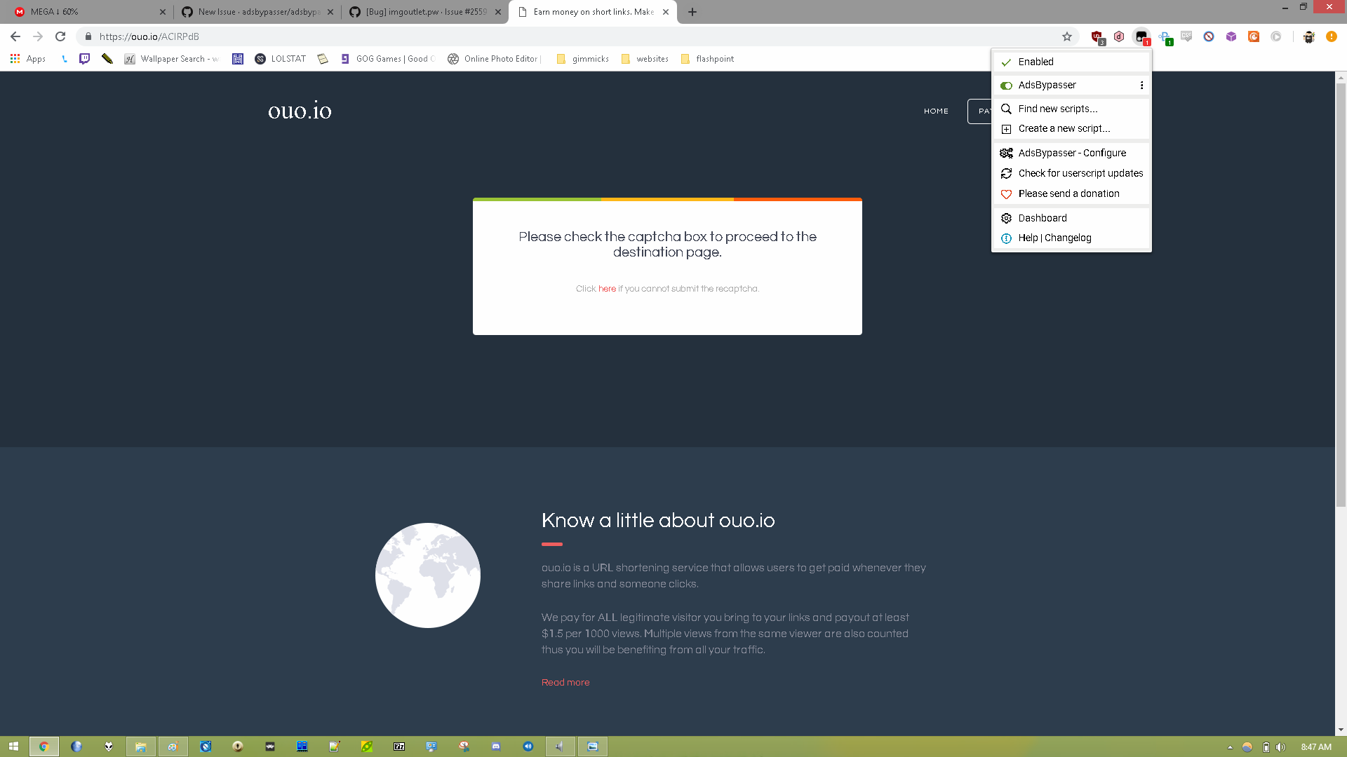 [Bug] ouo.io, ouo.press · Issue #2566 · adsbypasser/adsbypasser · GitHub