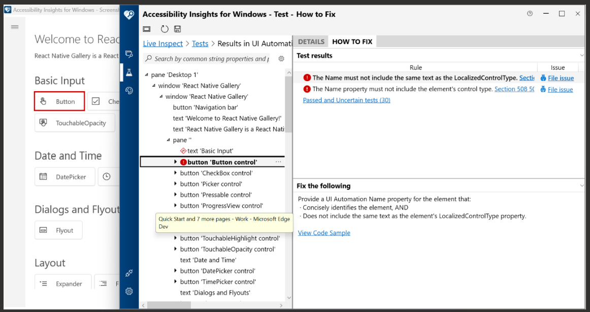 In Button page, The Name is included with the same text as the LocalizedControlType. · Issue ...