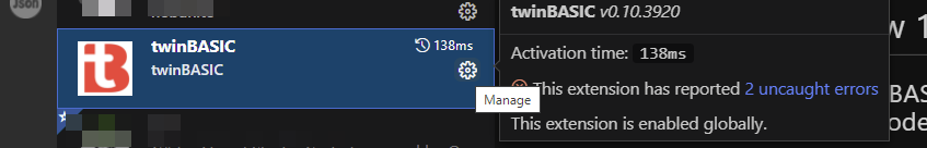 Vs Code Extension Uncaught Js Errors · Issue 331 · Twinbasictwinbasic