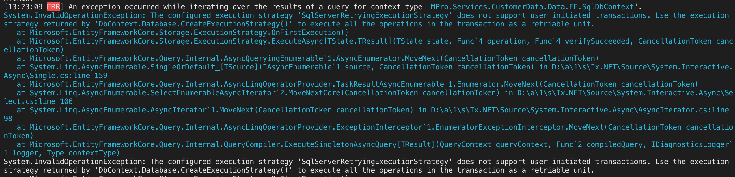 MassTransit fails to persist saga state via EFCore - invalid operation ...