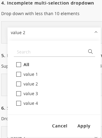 [Dropdown] multi-selection: label of first option is not updated when unselecting all options ...