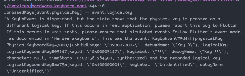 A keyUpEvent is dispatched, but the state shows that the physical key is pressed on a different ...