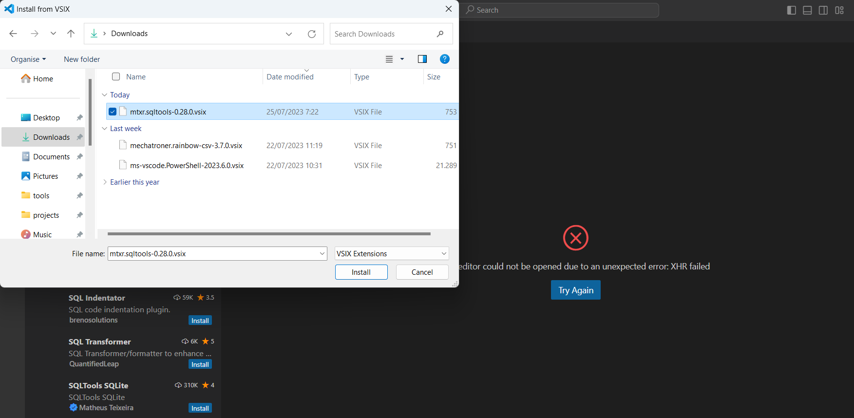 Unable to download extension from within VSCode, but manual download ...