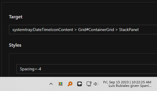 [Taskbar clock customization 1.2.1] Top/bottom line -> line spacing ...