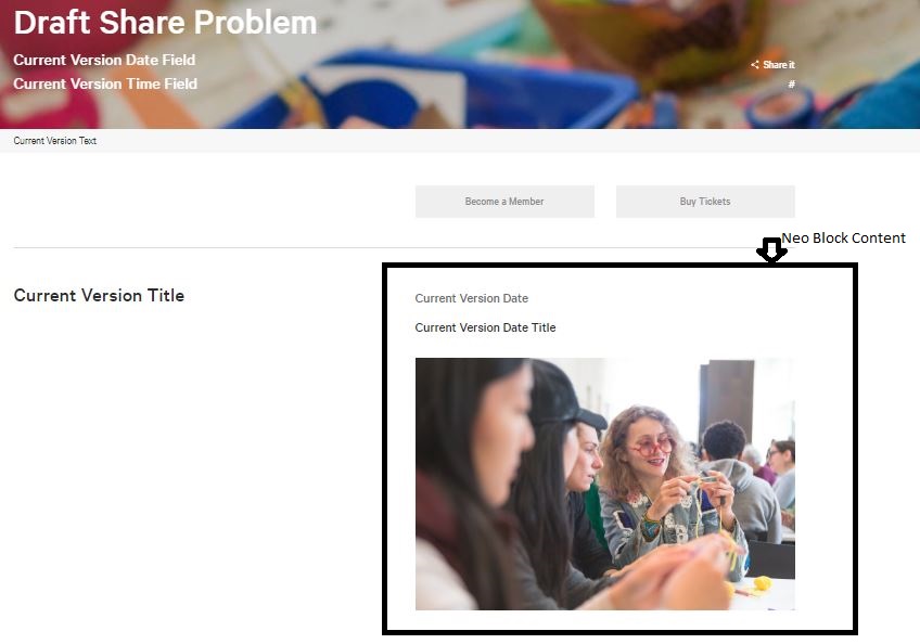 Previews from Share button on Draft versions displays a mix of field ...