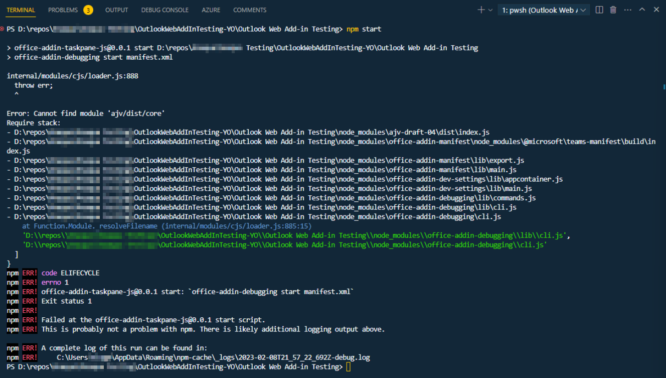 Npm Start Command Fails In The Build Your First Outlook Add In Article · Issue 3840