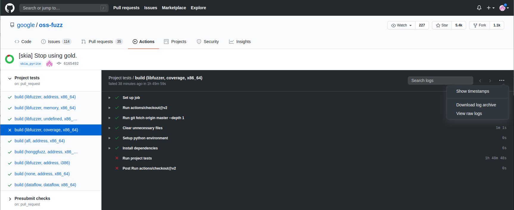 CI coverage failure sometimes does not show logs · Issue #4168 · google/oss-fuzz · GitHub
