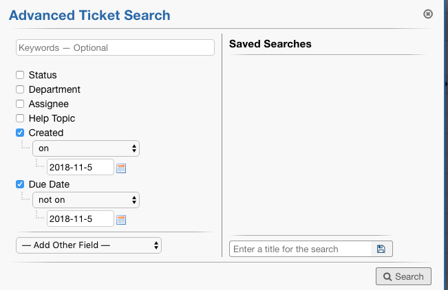 hello. advanced search issue. on and not on of created and due date are not working · Issue ...