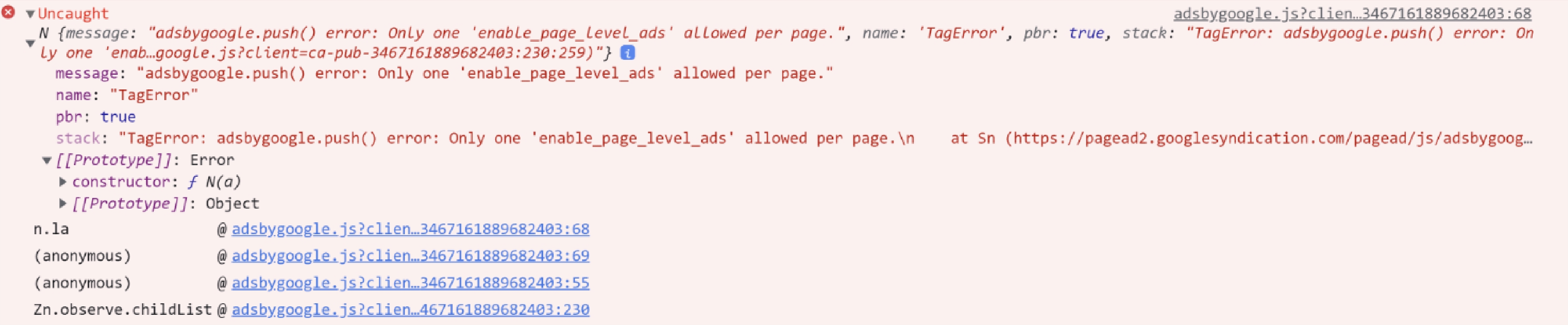 AdSense Console Error with the AdSense snippet placed via Site Kit - Only one ‘enable_page_level ...