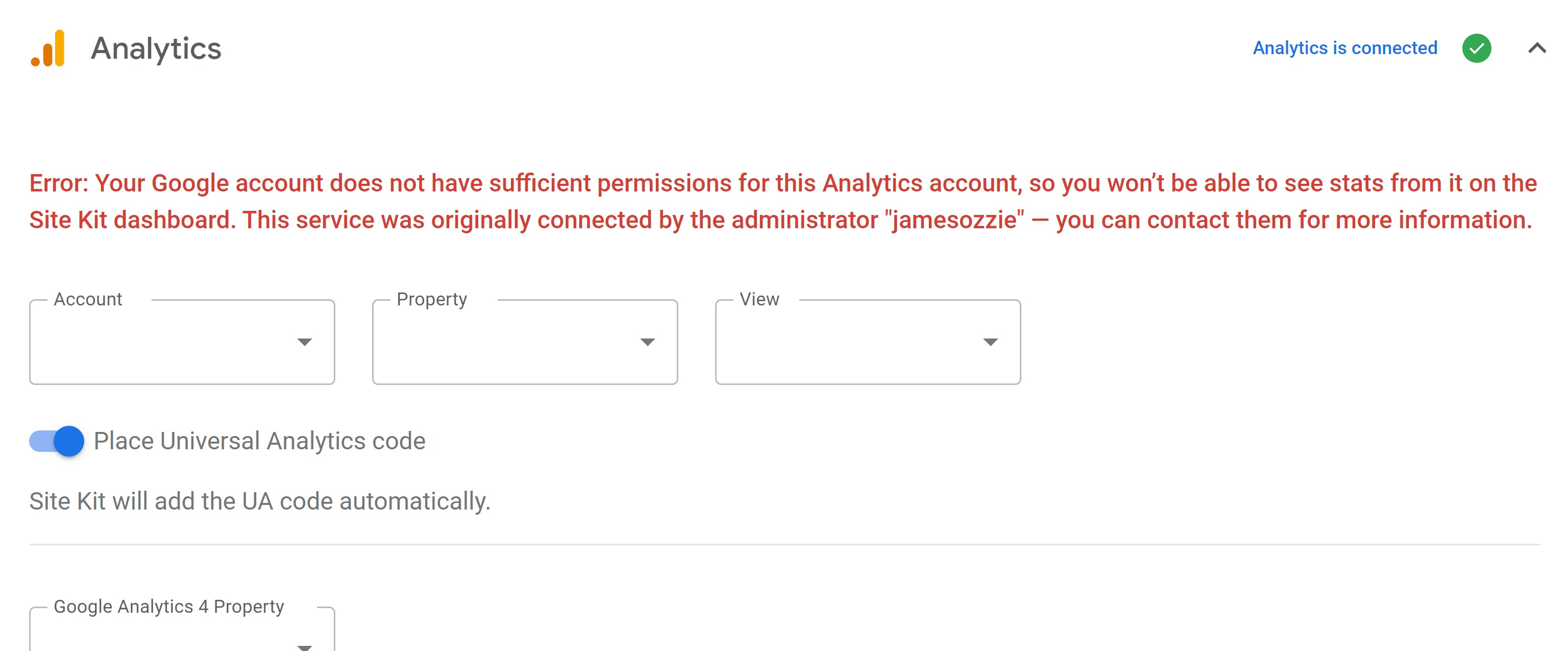 Match the wording for Analytics permission errors on both the Analytics ...