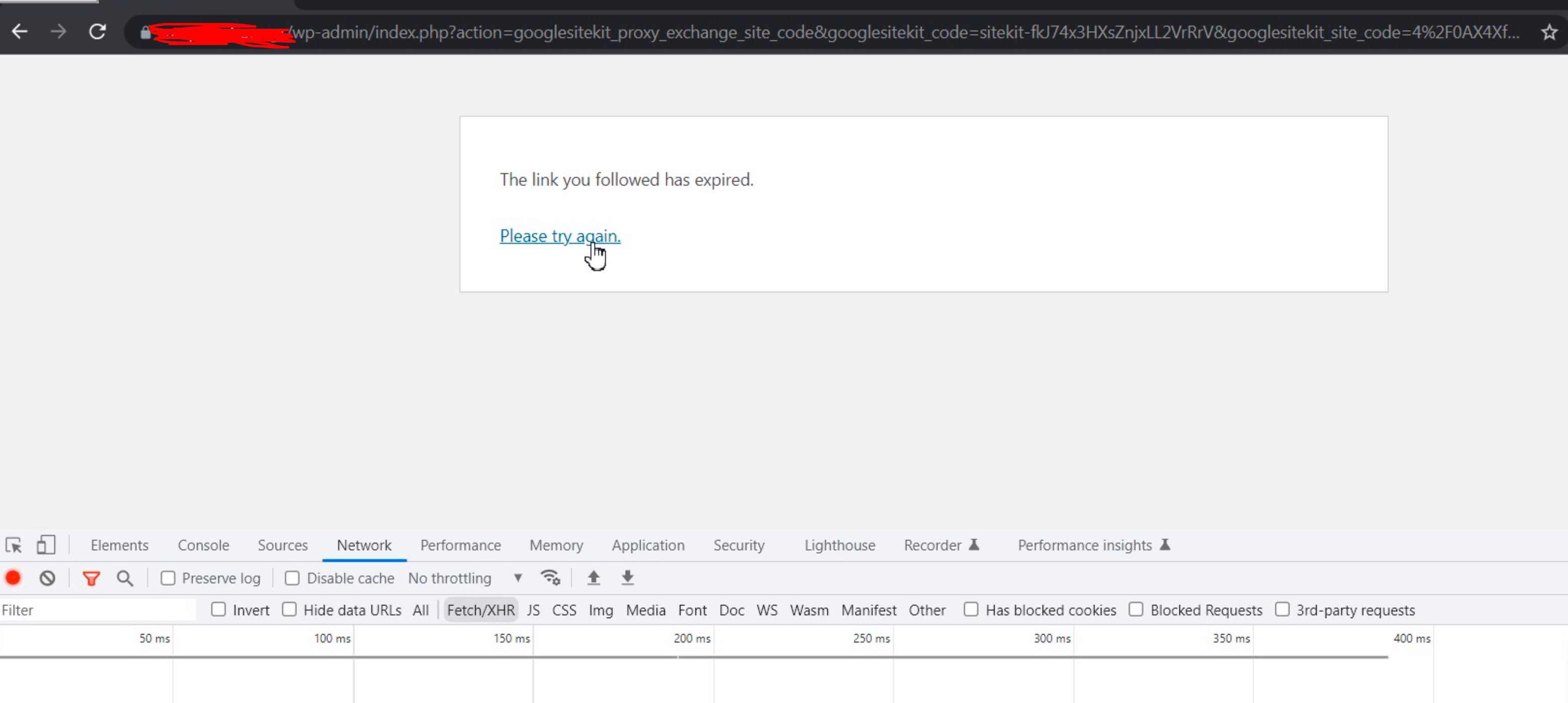 "The link you followed has expired. Please try again" after attempting ...