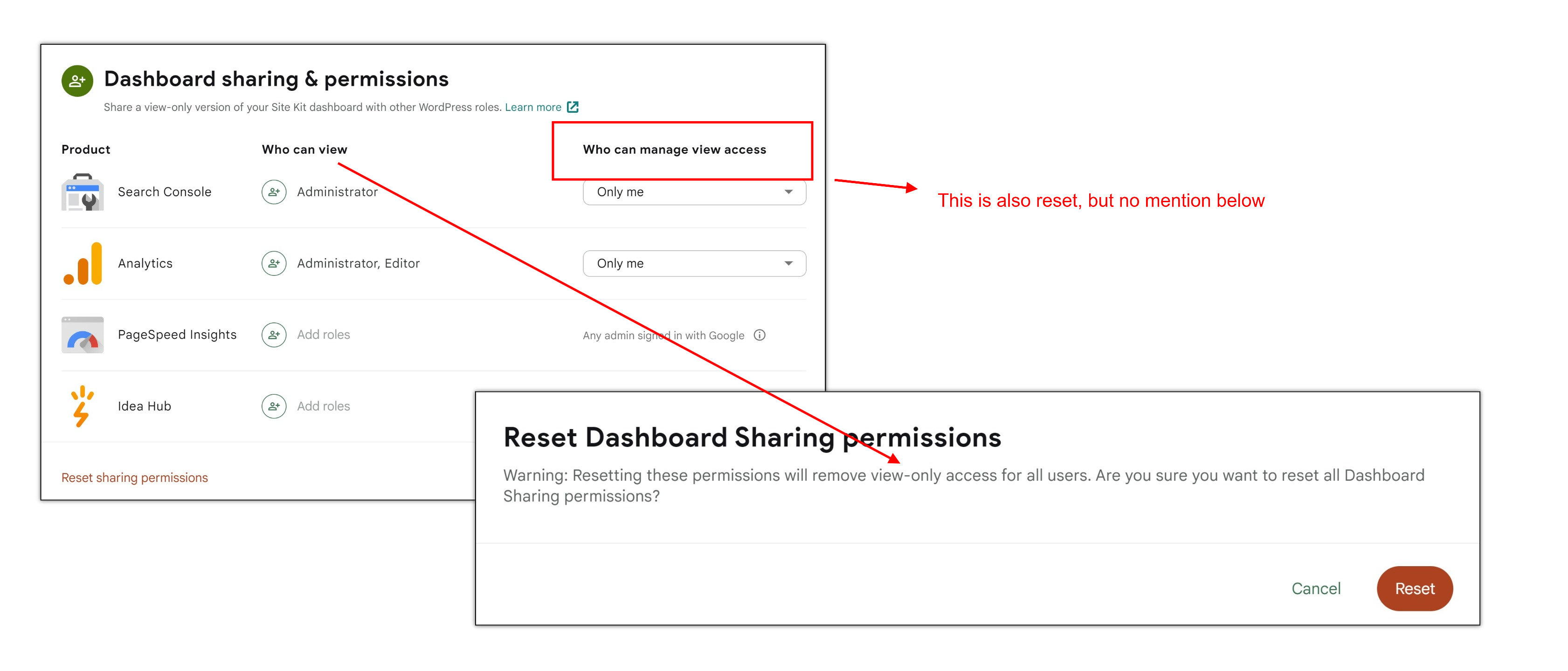 Revise wording on the "Reset sharing permissions" popup · Issue #6200 · google/site-kit-wp · GitHub