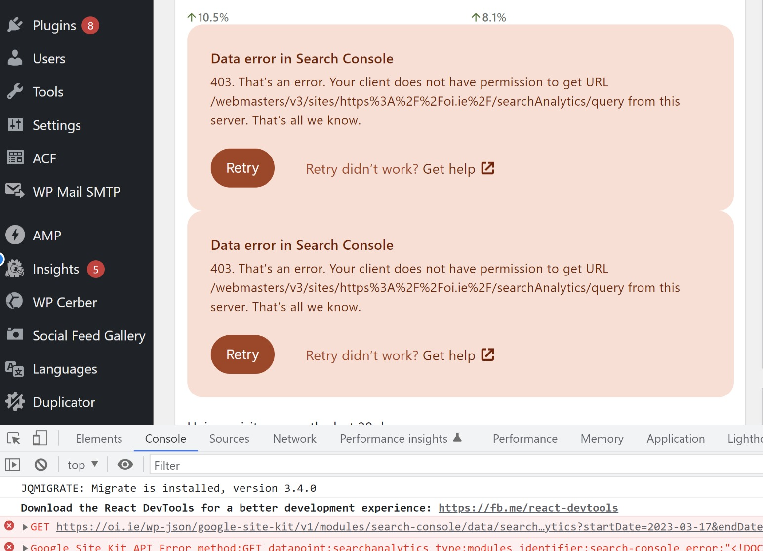 Don't display multiple errors on the main WordPress dashboard · Issue #6377 · google/site-kit-wp ...
