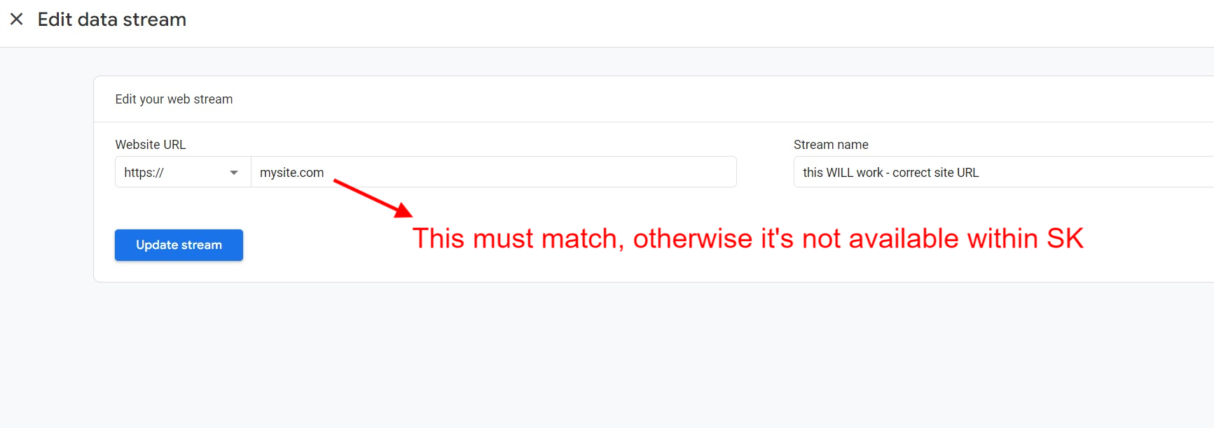 Site Kit won't make web data streams available for selection if the ...
