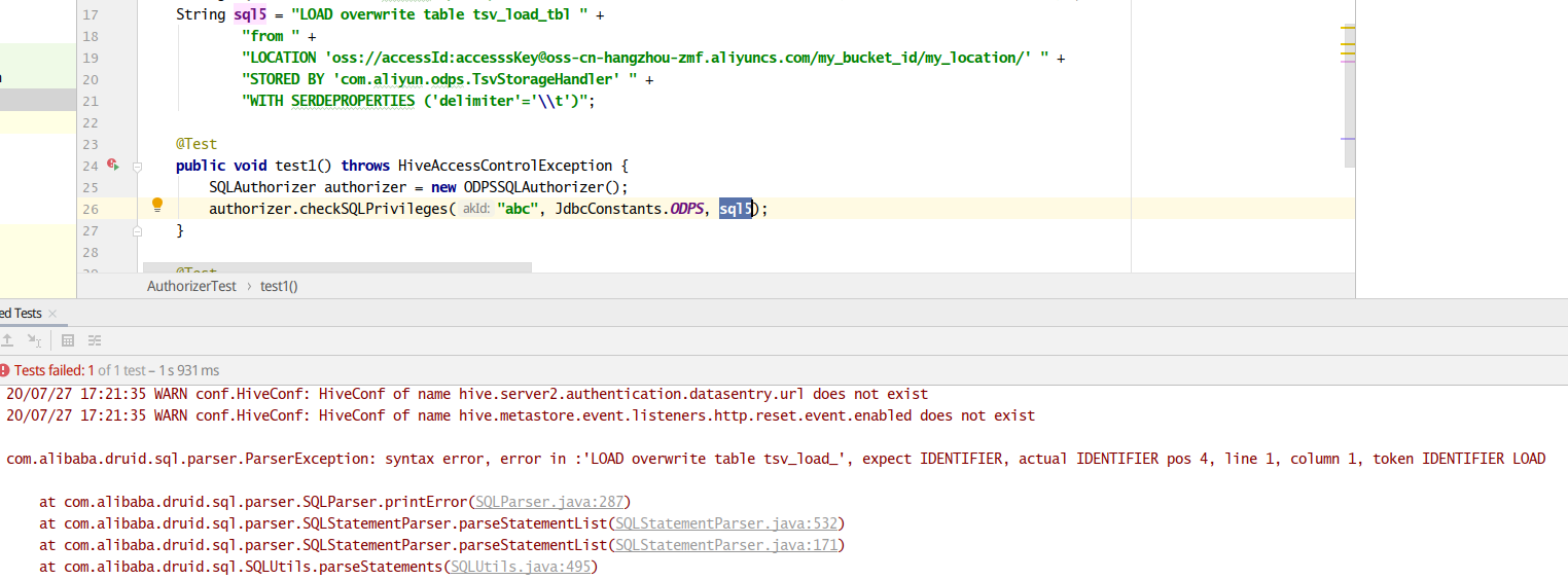1.1.20 官网提供的ODPS SQL示例解析失败， 错误信息如下。 · Issue #3884 · alibaba/druid · GitHub