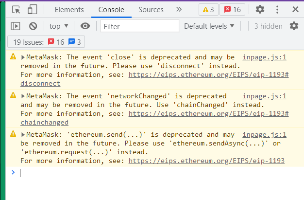 Some of the Metamask functions are deprecated and throwing warnings in the console · Issue #508 ...