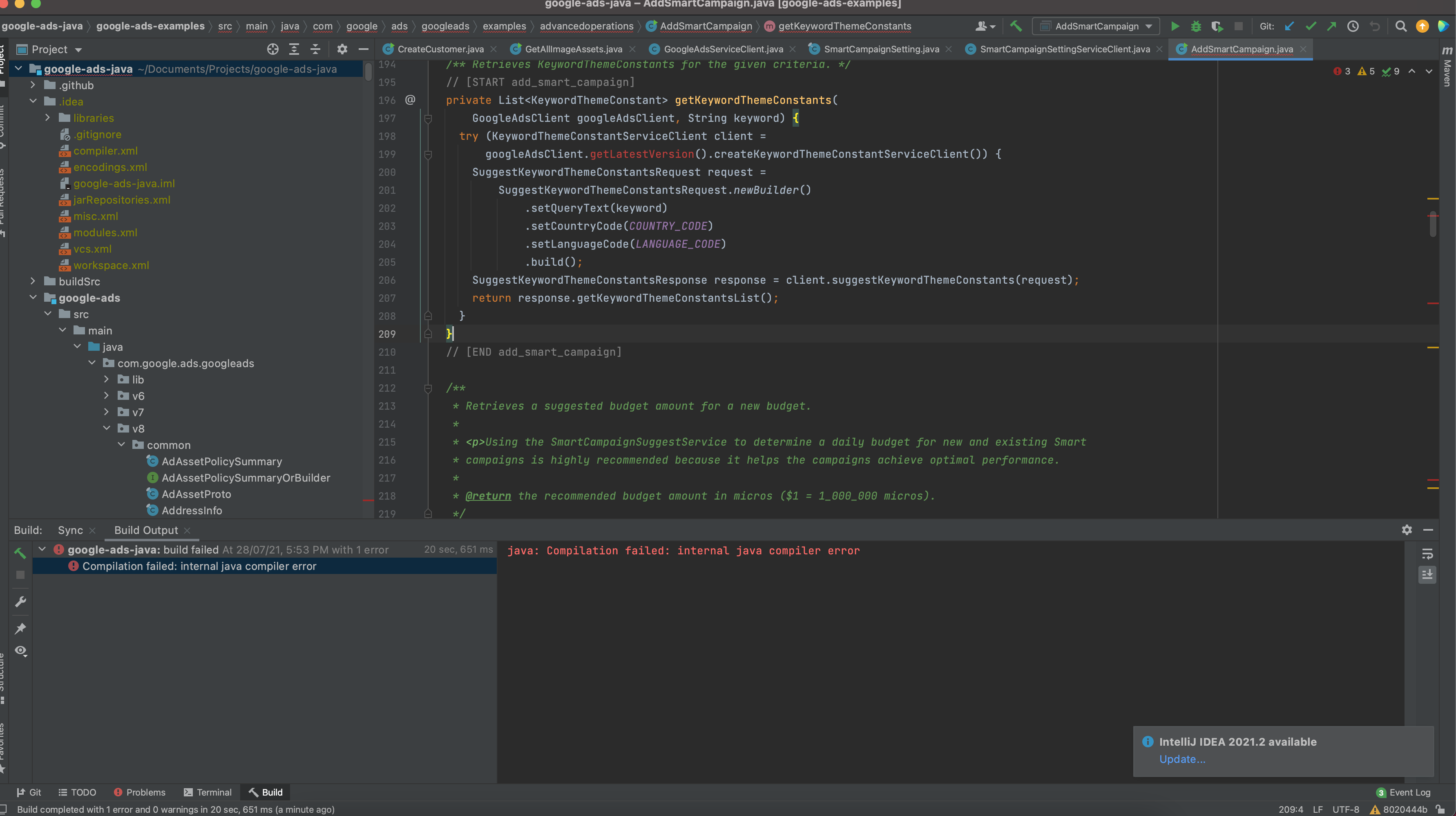 Cannot resolve method 'getLatestVersion' in 'GoogleAdsClient' · Issue ...