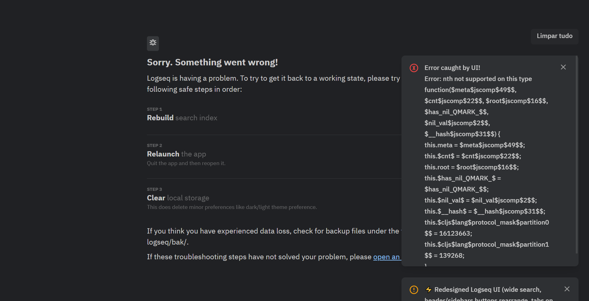 Error caught by UI · Issue #8837 · logseq/logseq · GitHub
