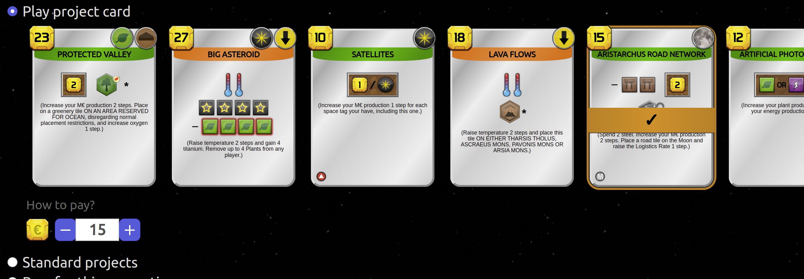 [Moon] Cards with mandatory steel costs impact show "how to play" when it's not necessary ...