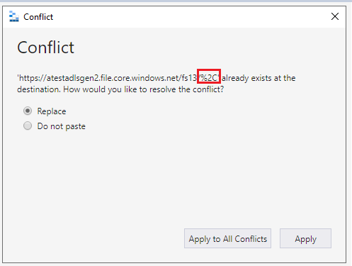 A conflict dialog pops up when cloning one file share contains a folder ...