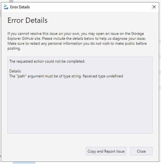 An error dialog pops up when clicking 'Manage Access Control lists…' for one ADLS Gen2 blob ...