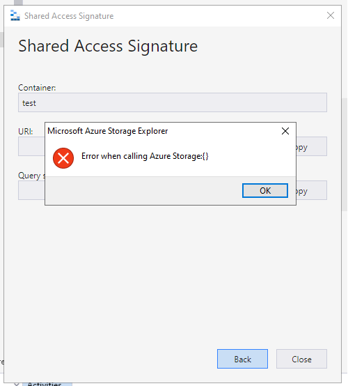 An error occurs when using an access policy to generate a SAS for one ADLS Gen2 blob container ...