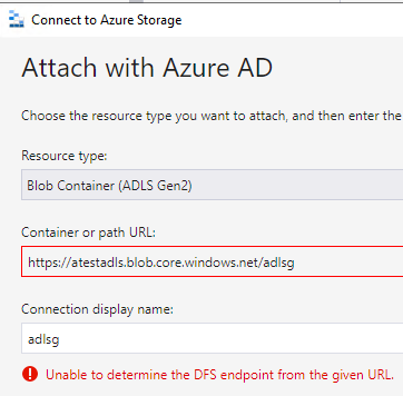 There is no error when using an ADLS Gen2 blob container's URL to Azure ...