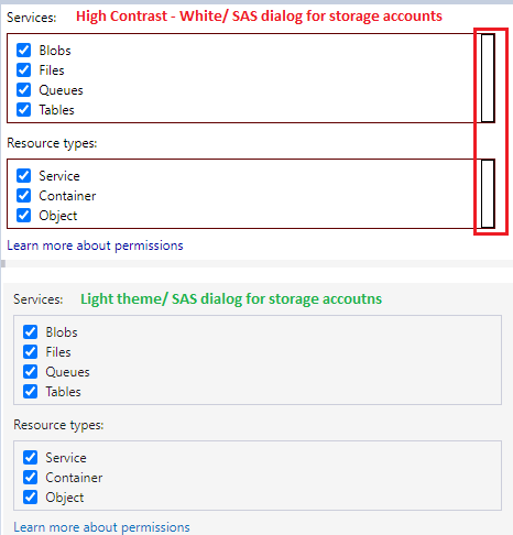 There is an extra scrollbar in the 'Shared Access Signature' dialog under the 'Dark' theme ...